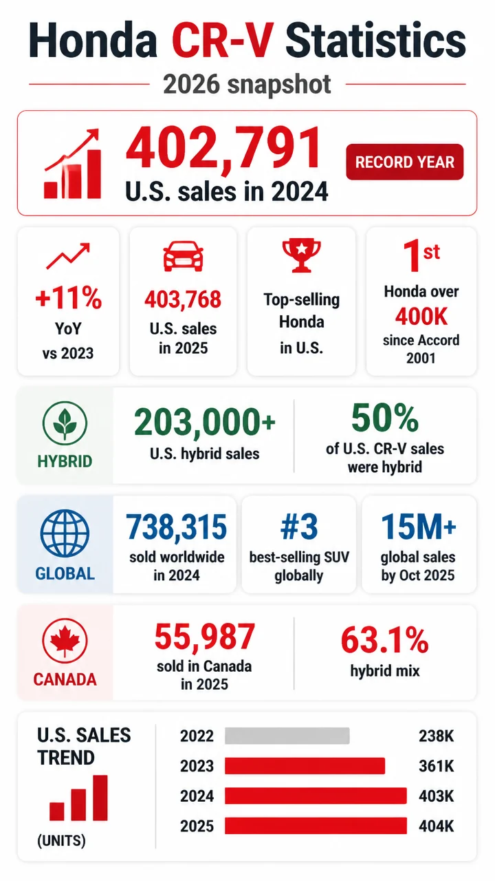 Honda CR-V Statistics 2026: 80 Sales, Hybrid, Reliability & Market ...